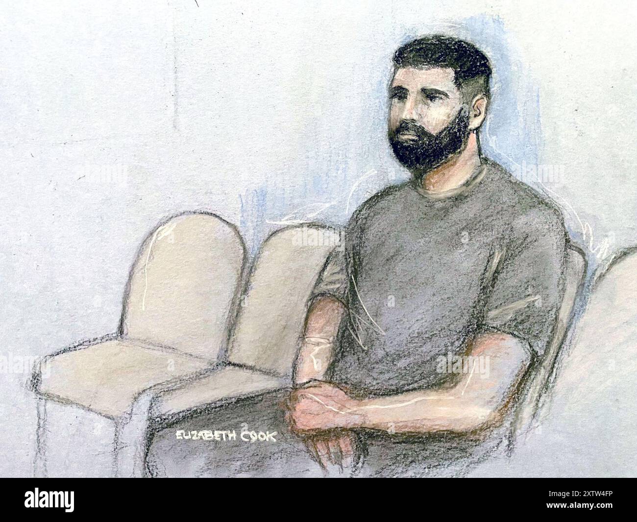 Court artist sketch by Elizabeth Cook of Andrew McIntyre, of Cousins ...