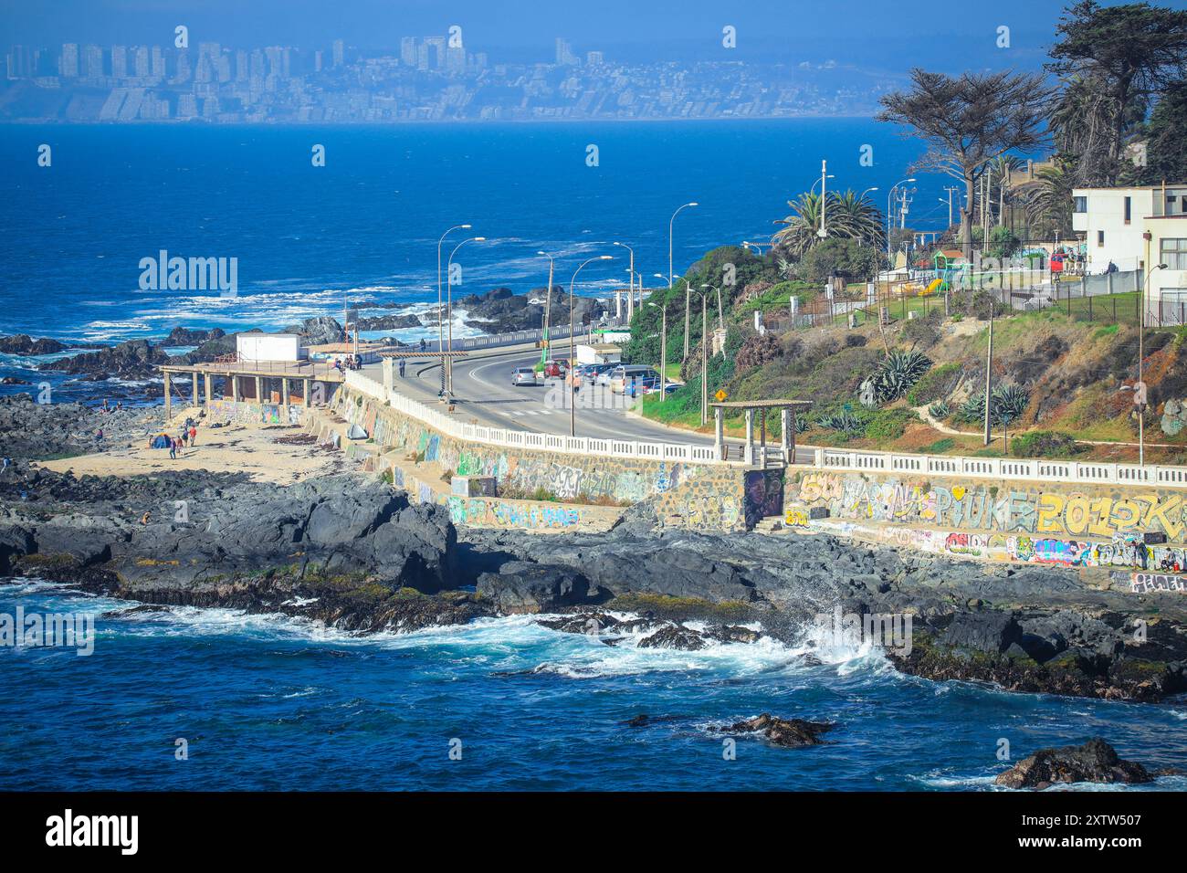 Beautiful Cliffs with the Blue Ocean Water in Vina Del Mar, Chile Stock ...