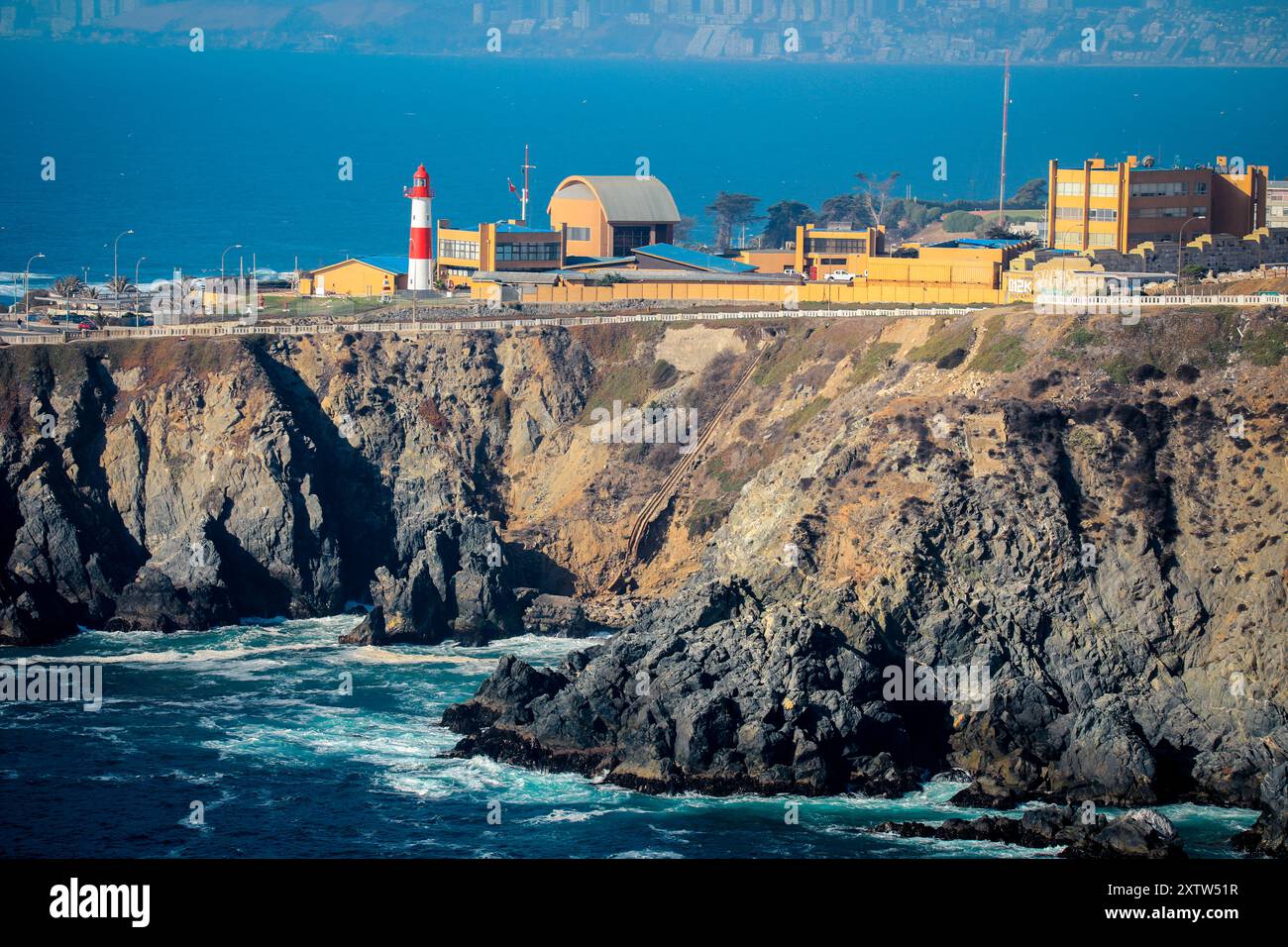 Beautiful Cliffs with the Blue Ocean Water in Vina Del Mar, Chile Stock ...