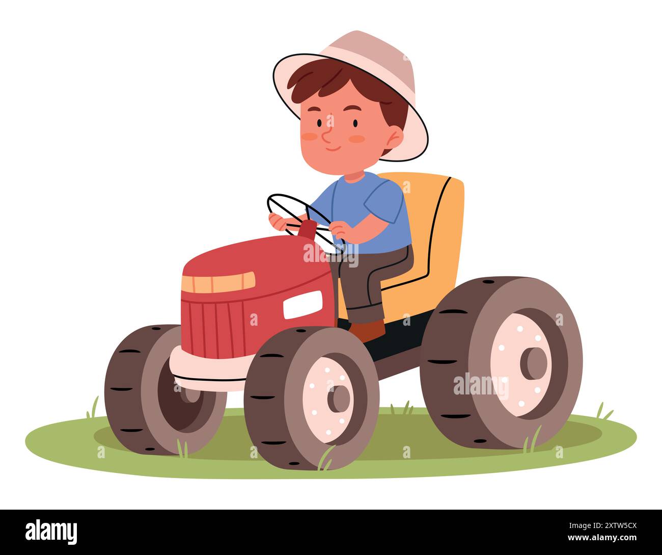 Farmer boy drive a tractor.Rural agricultural machine worker isolated ...