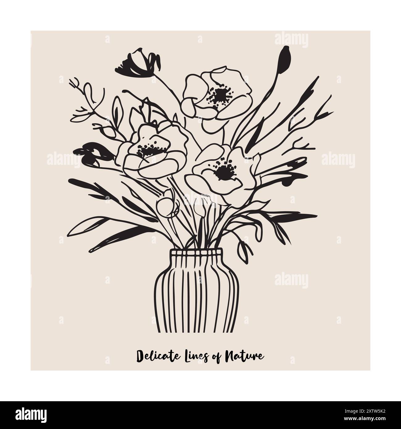 Flower Vase Line Drawing Poster Carnation Flower In A Vase