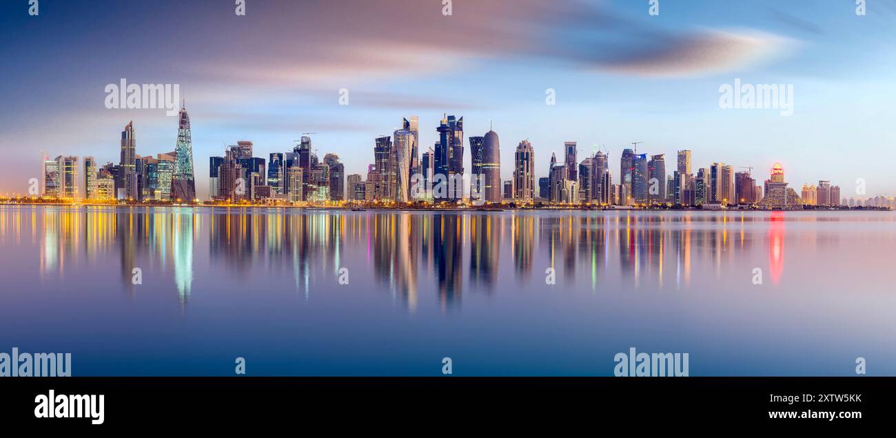 Aerial Panoramic skyline of Doha, Qatar during sunrise Stock Photo - Alamy
