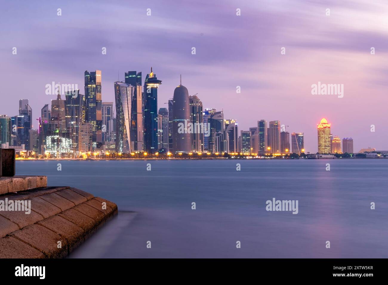 Aerial Panoramic skyline of Doha, Qatar during sunrise Stock Photo - Alamy