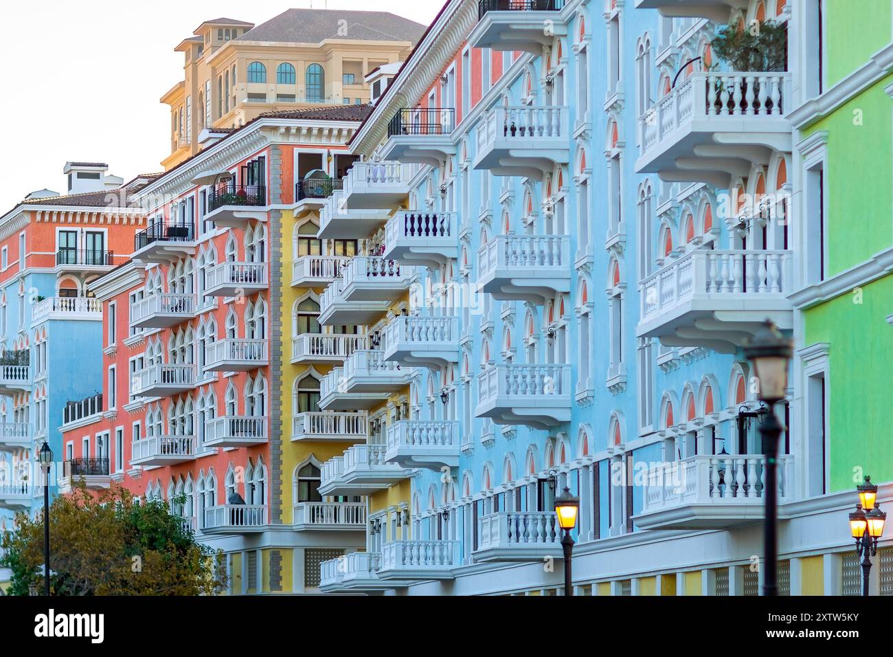 Residential and shops in vibrant colors at pearl residential area with ...