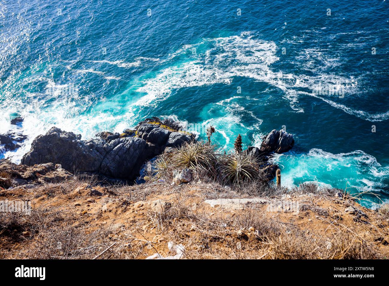 Beautiful Cliffs with the Blue Ocean Water in Vina Del Mar, Chile Stock ...