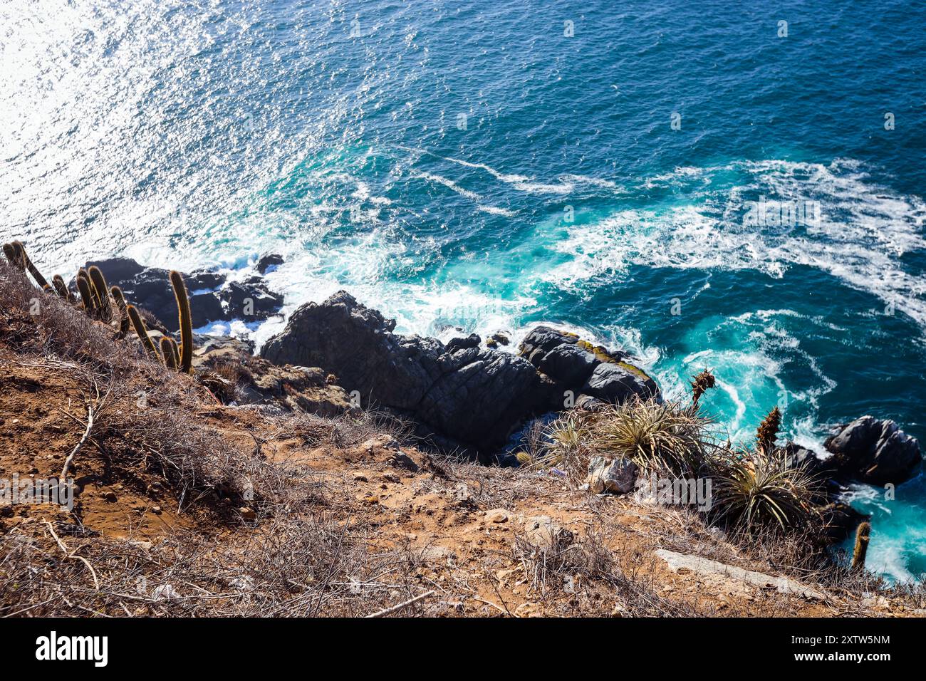 Beautiful Cliffs with the Blue Ocean Water in Vina Del Mar, Chile Stock ...
