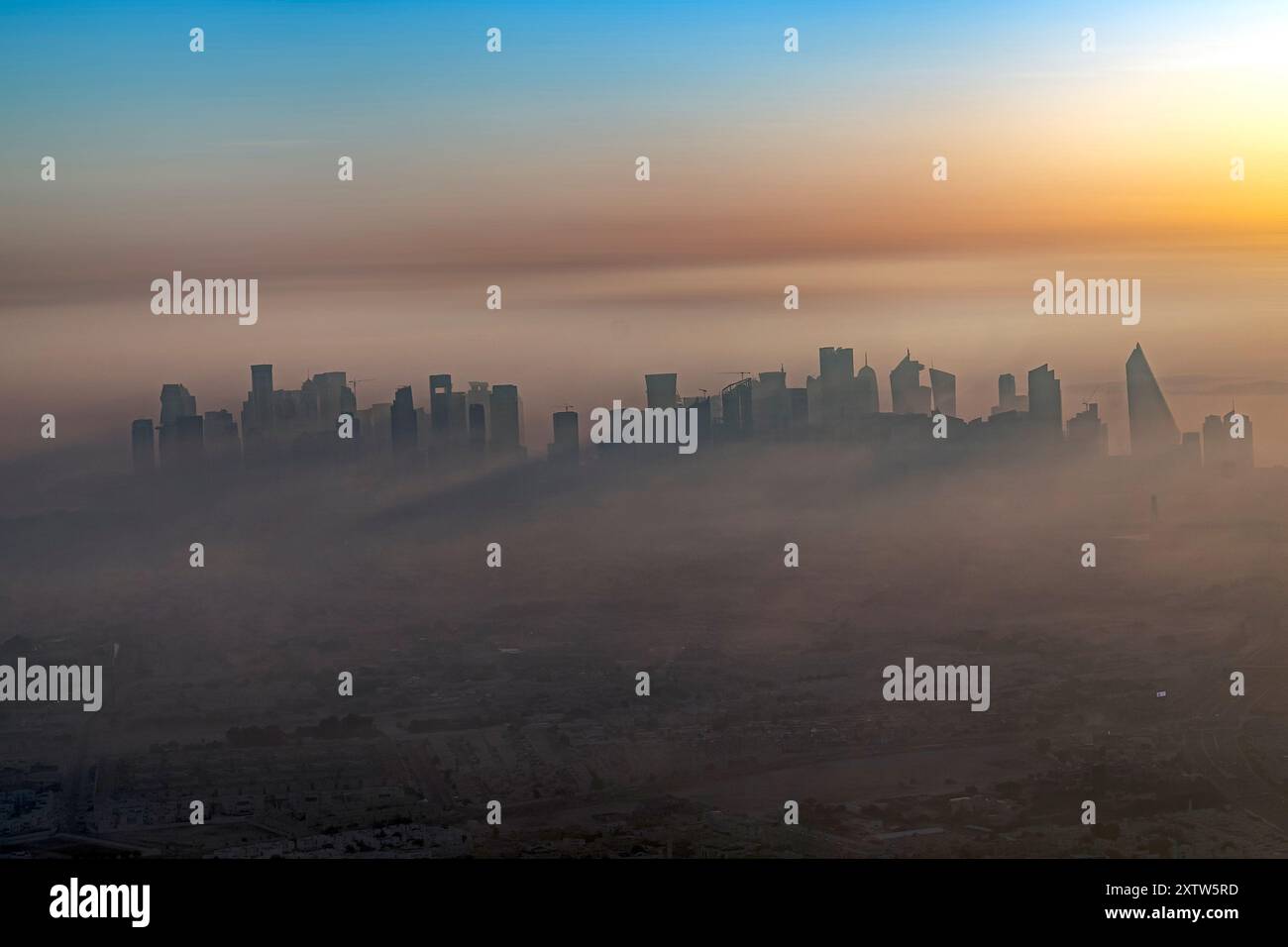 Aerial Panoramic skyline of Doha, Qatar during sunrise Stock Photo - Alamy