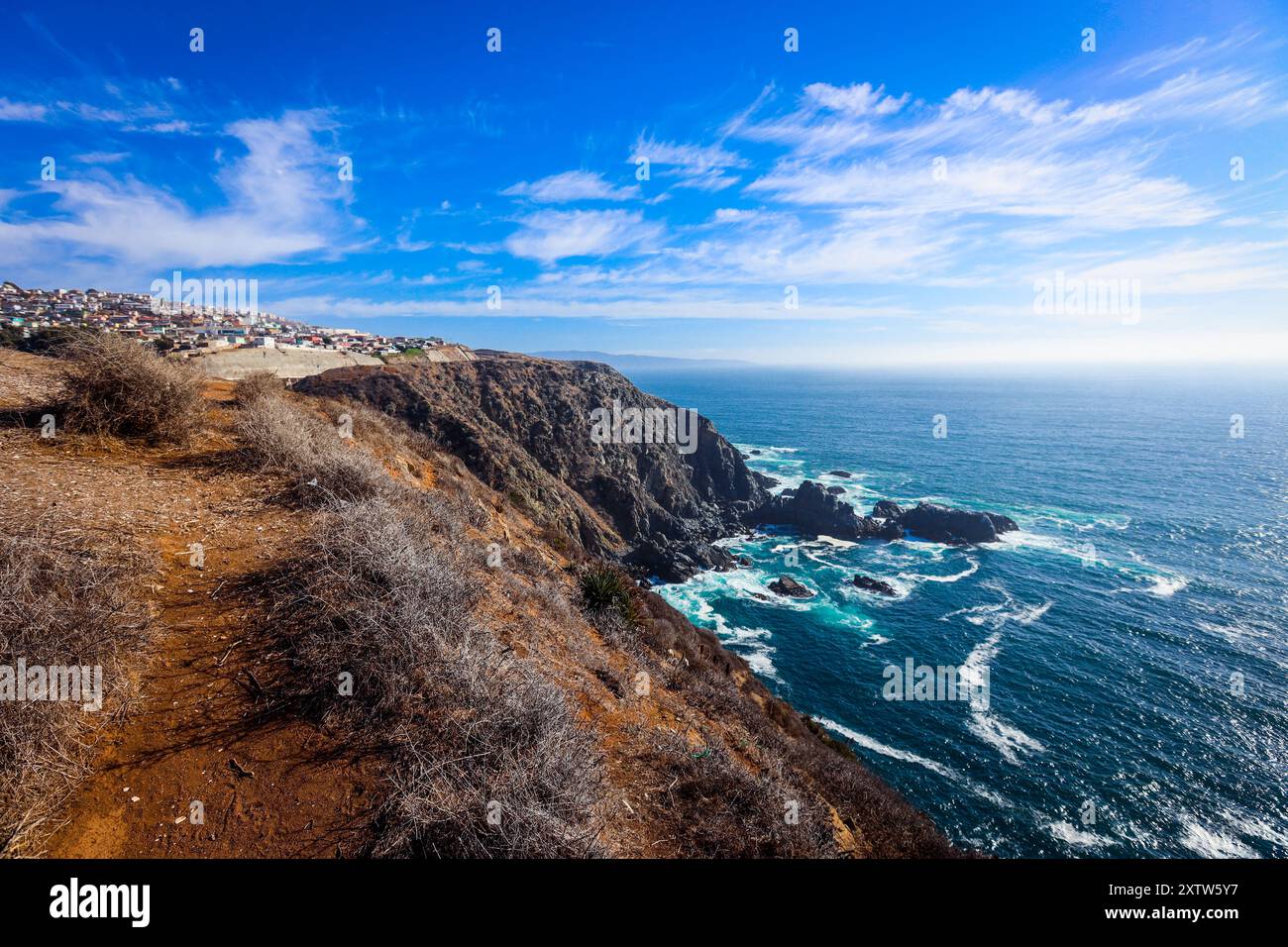 Beautiful Cliffs with the Blue Ocean Water in Vina Del Mar, Chile Stock ...