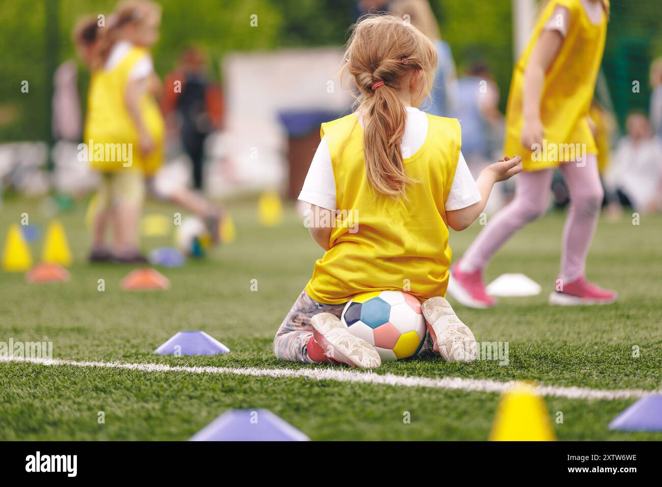 Little Girl in Soccer Training. Football Practice for School Kids ...