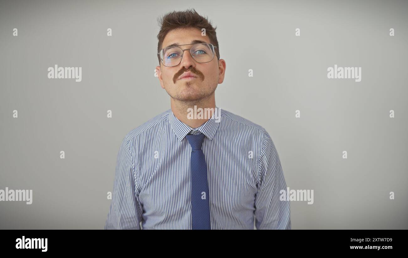 Handsome young hispanic man with moustache in formal shirt and tie ...