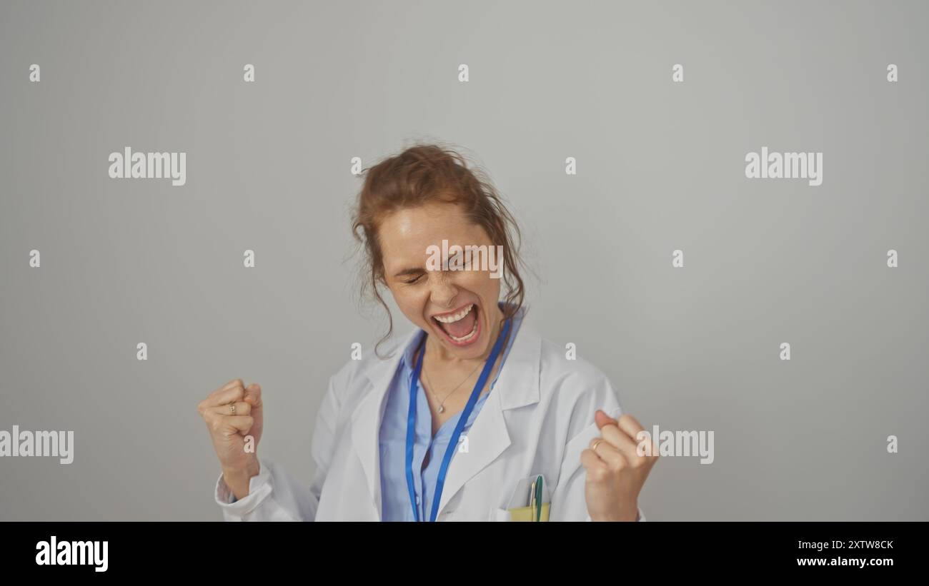 Enthusiastic female doctor celebrating success hi-res stock photography ...