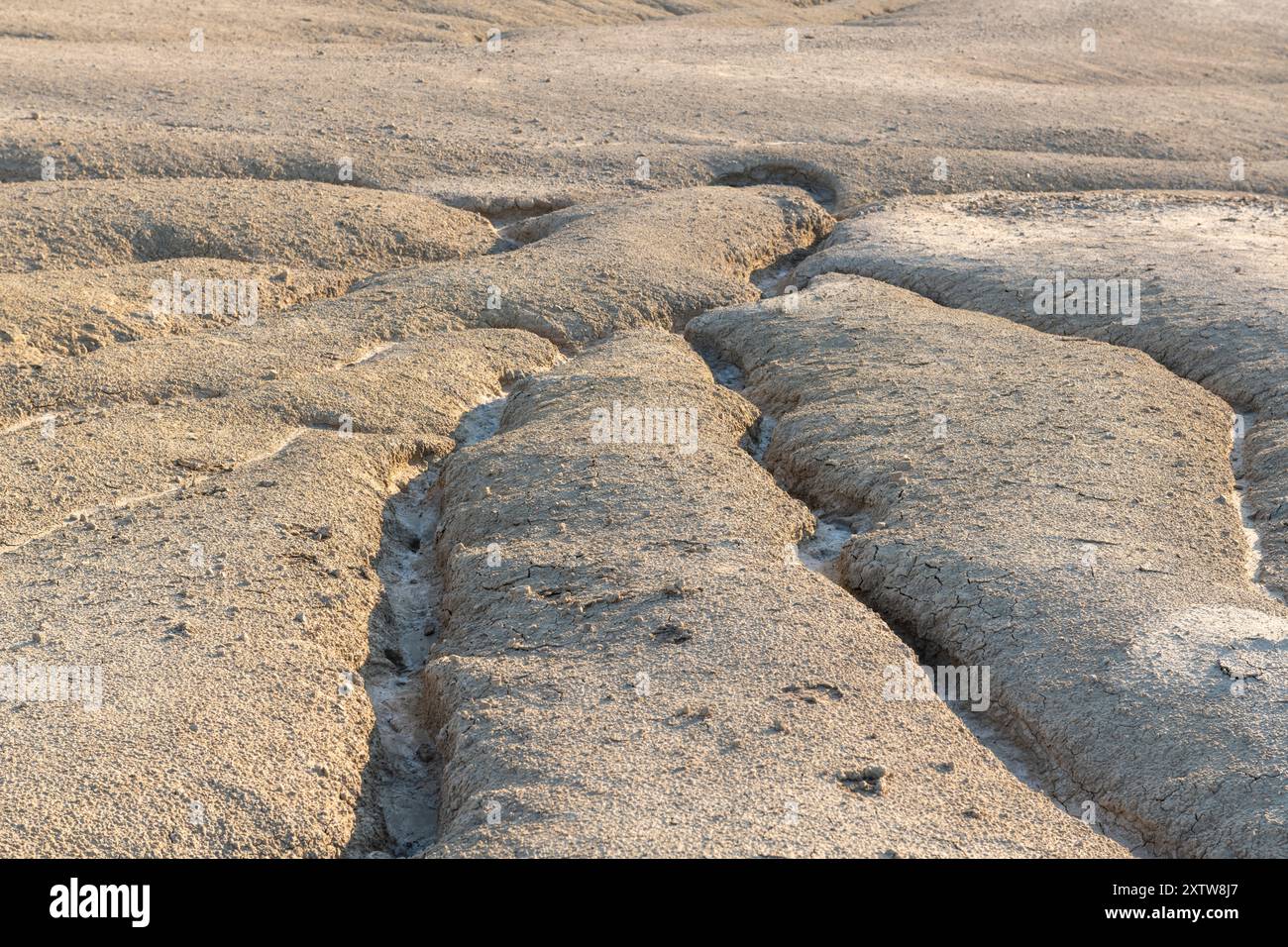 Arid landscape with mud rivers formations in Romania. This is a unique geological phenomenon in ...