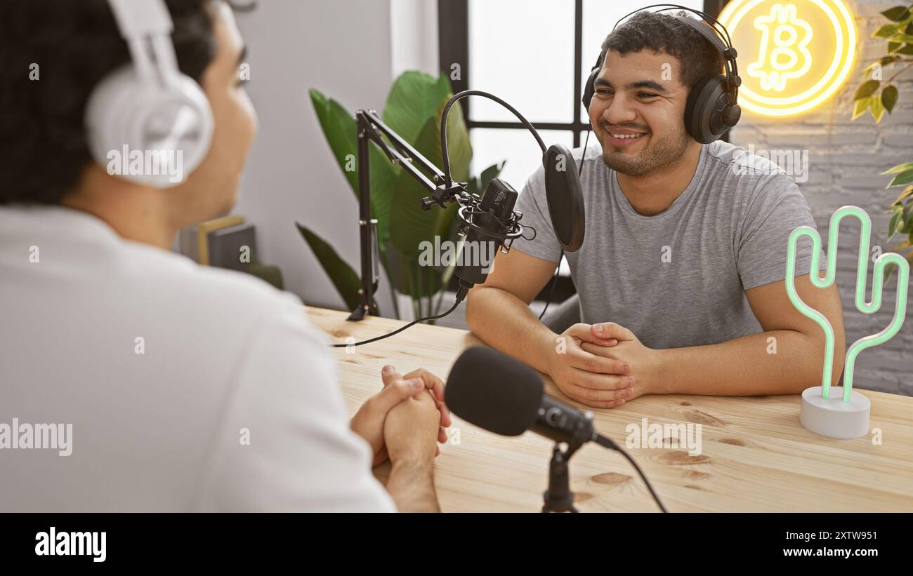 Two men podcasting in modern hi-res stock photography and images - Alamy