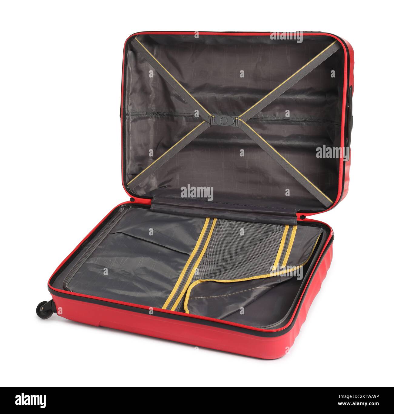 Open empty suitcase for travelling isolated on white Stock Photo - Alamy