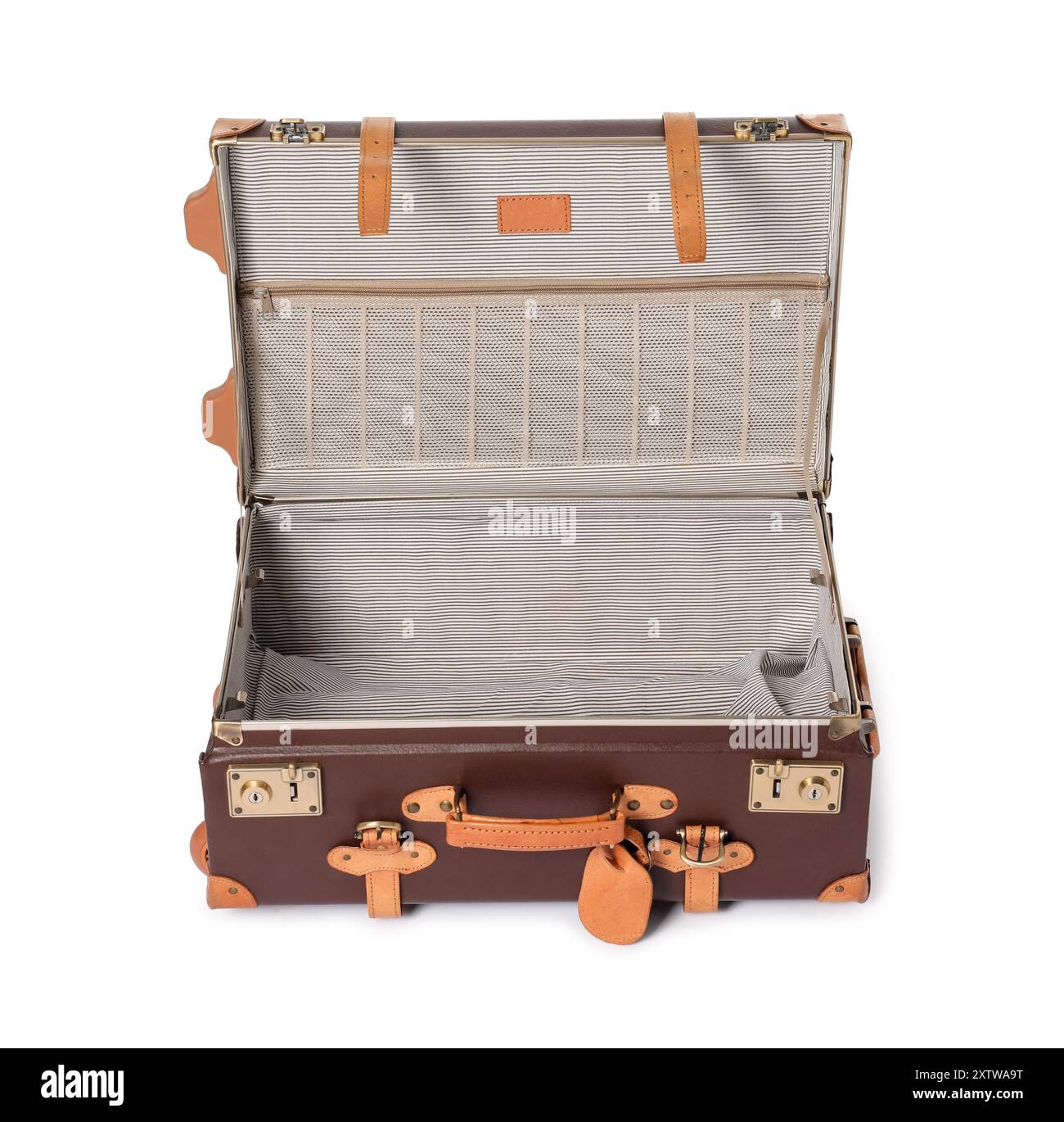 Open empty suitcase for travelling isolated on white Stock Photo - Alamy