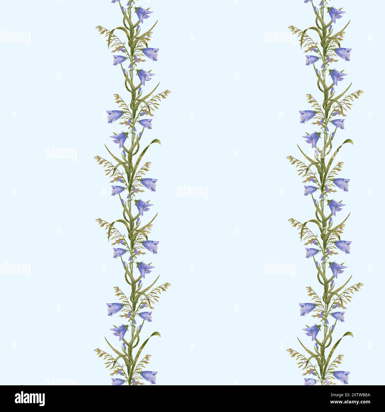 Bell flowers. Wild flowers, seamless pattern. Floral vertical border ...