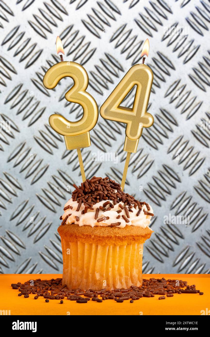 Birthday candle number 34 - Industrial metallic background Stock Photo ...