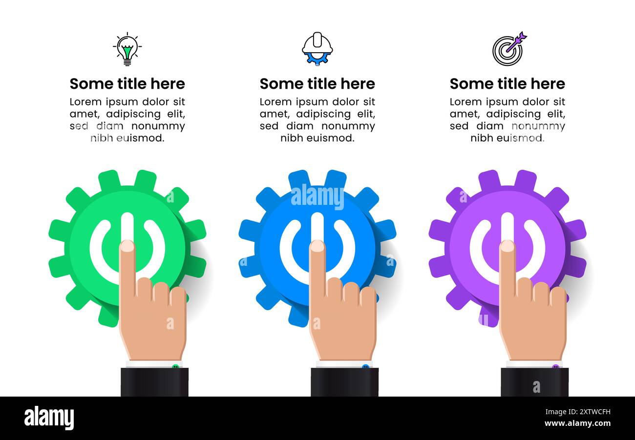 Infographic template with icons and 3 options or steps. Power buttons ...