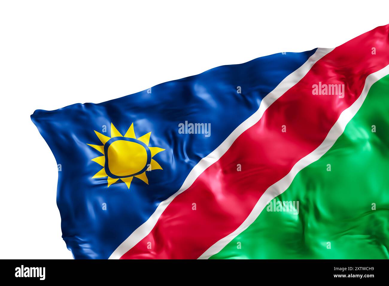 Realistic flag of Namibia with folds, isolated on white background ...