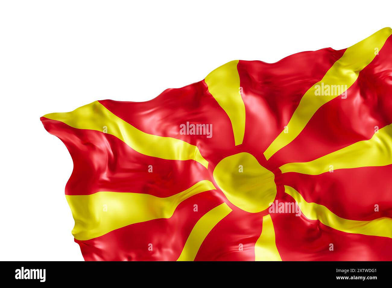 Realistic flag of North Macedonia, isolated on white background. Footer ...