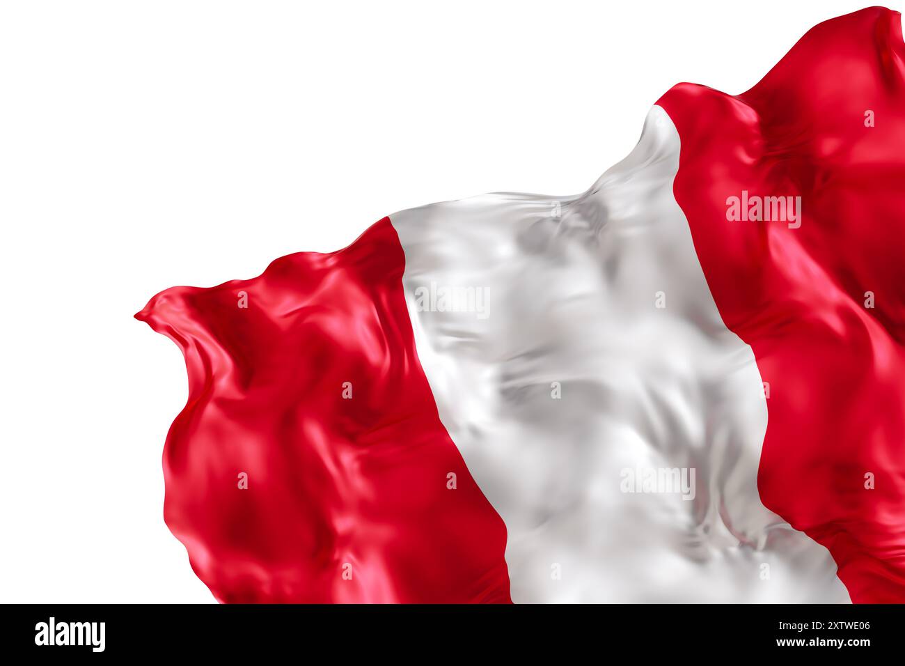 Realistic flag of Peru with folds, isolated on white background. Footer ...