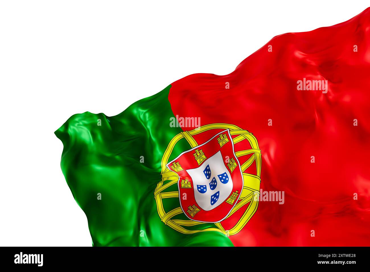 Realistic flag of Portugal with folds, isolated on white background ...