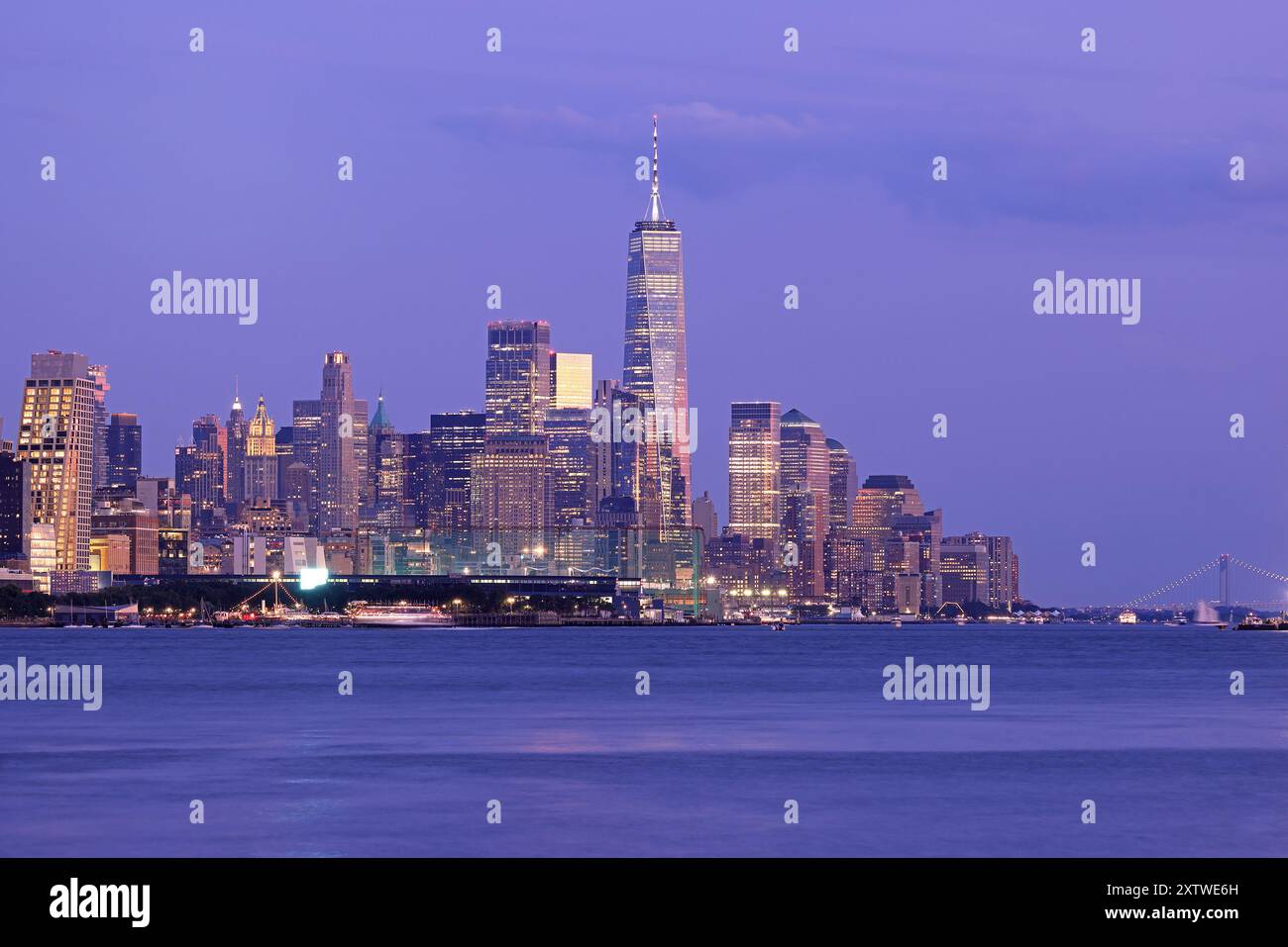 The skyscrapers of New York City (Lower Manhattan) view from water at ...