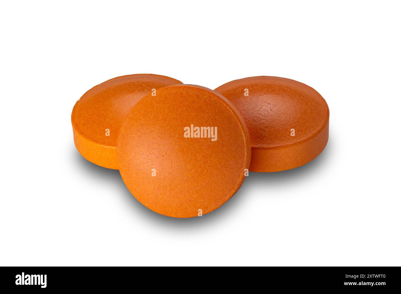 Round pills medicine. Closeup view of red round pills isolated on white ...