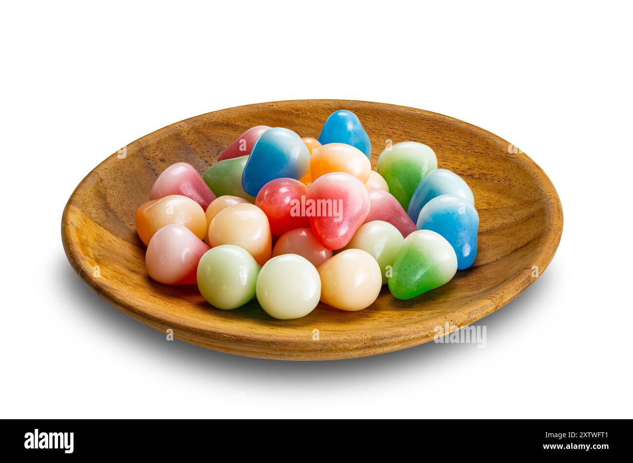 Colorful crispy jelly. Cone shape colorful crispy jelly in wooden plate ...