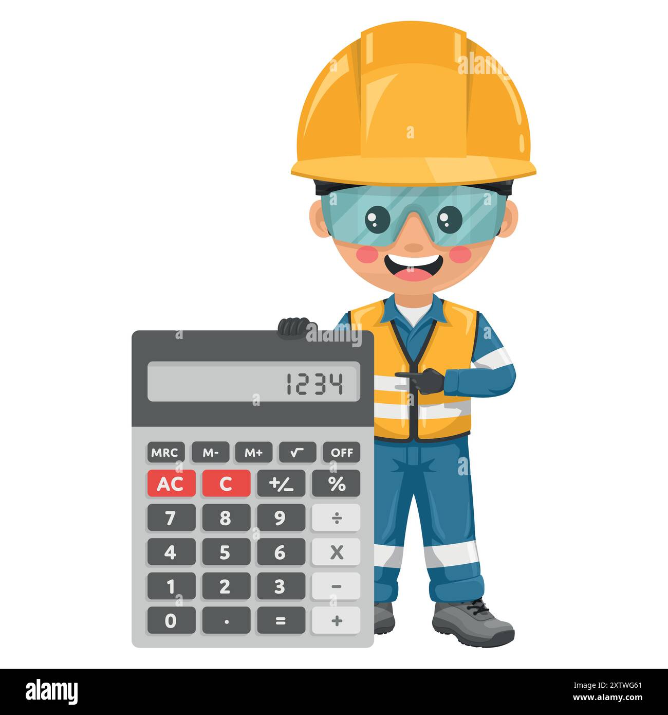 Industrial engineer with reflective safety vest and helmet with a giant ...