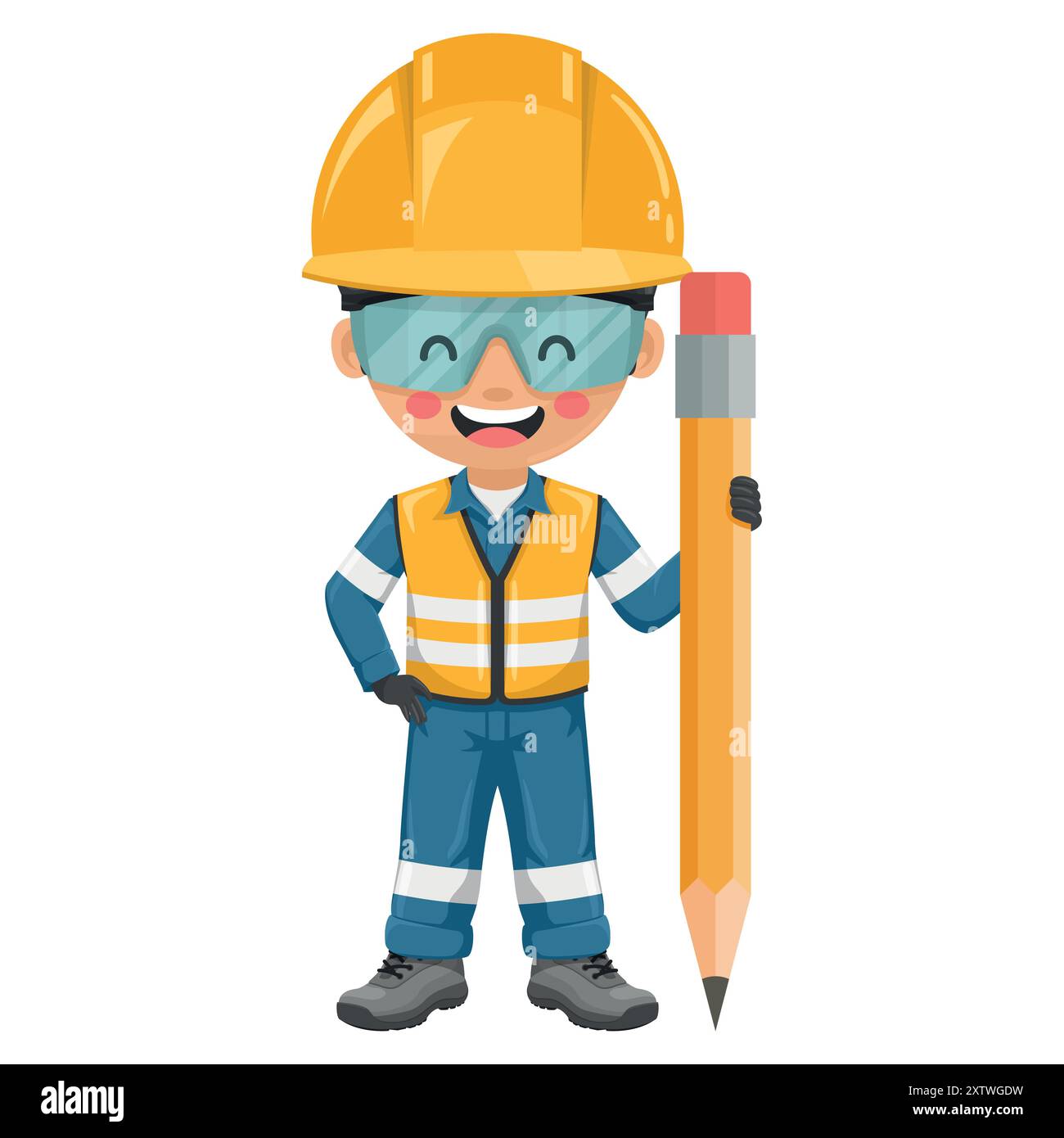 Industrial engineer worker with giant pencil. Creative concept for ...