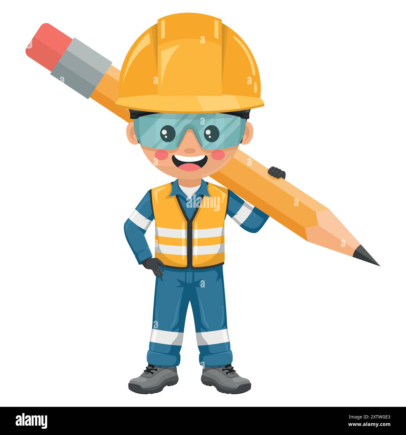 Industrial engineer worker with giant pencil. Creative concept for ...