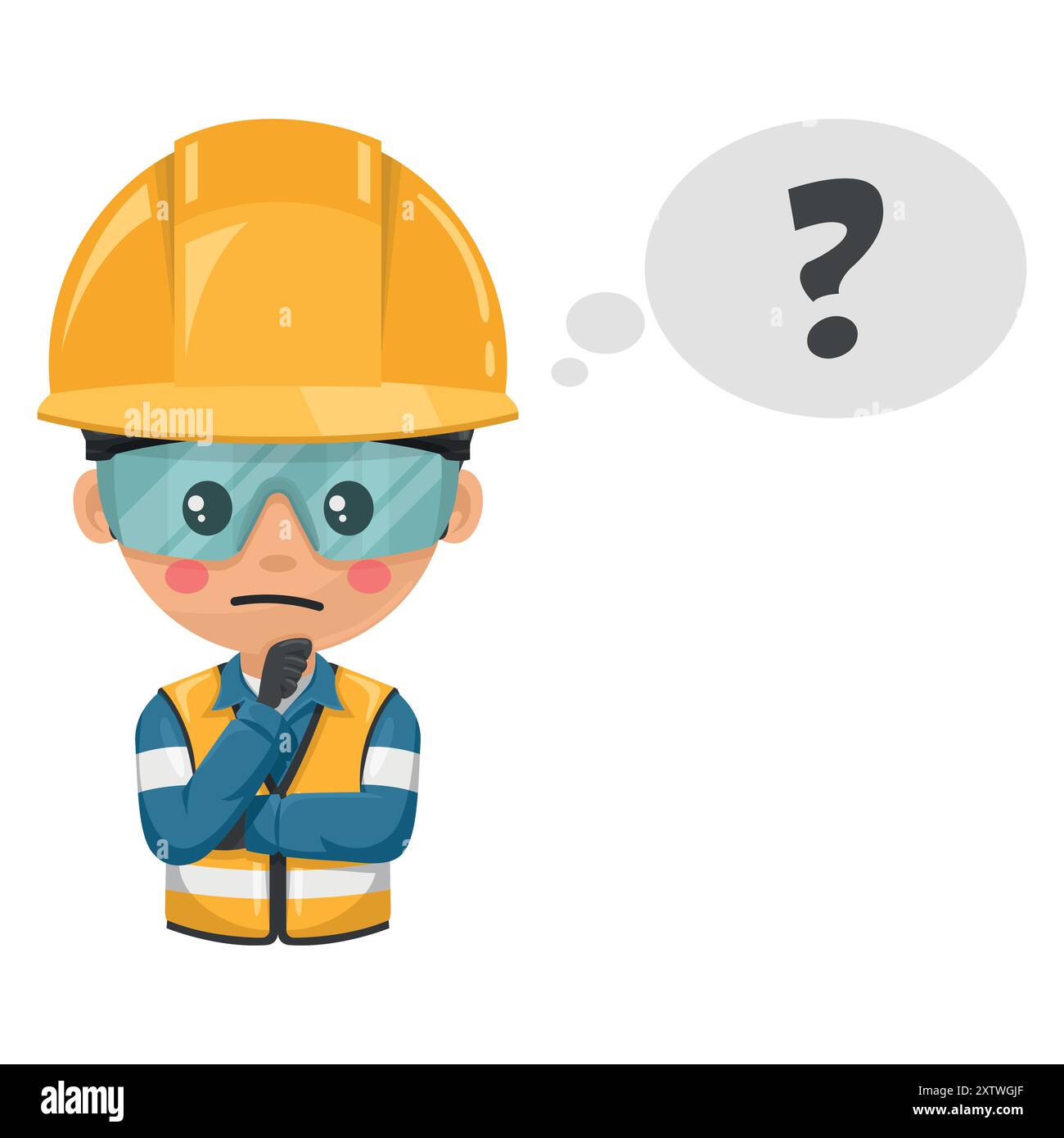 Industrial engineer thinking and expressing doubt in a new industrial ...