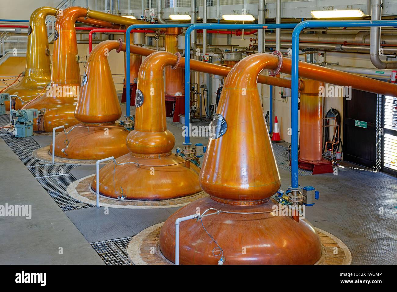 Glenfiddich distillery Moray Scotland five copper whisky stills Stock ...