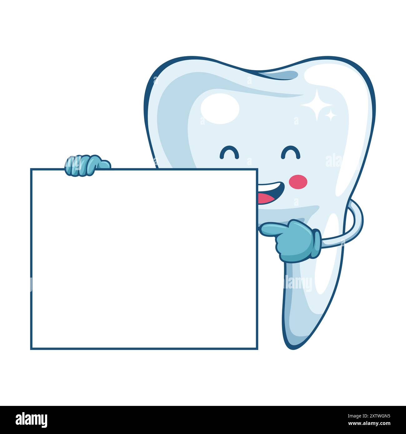Cartoon of a tooth holding a banner with space for text for advertising ...