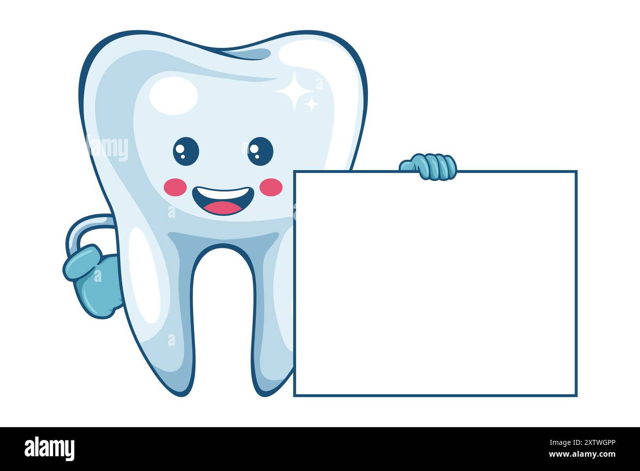 Cartoon of a tooth holding a banner with space for text for advertising ...