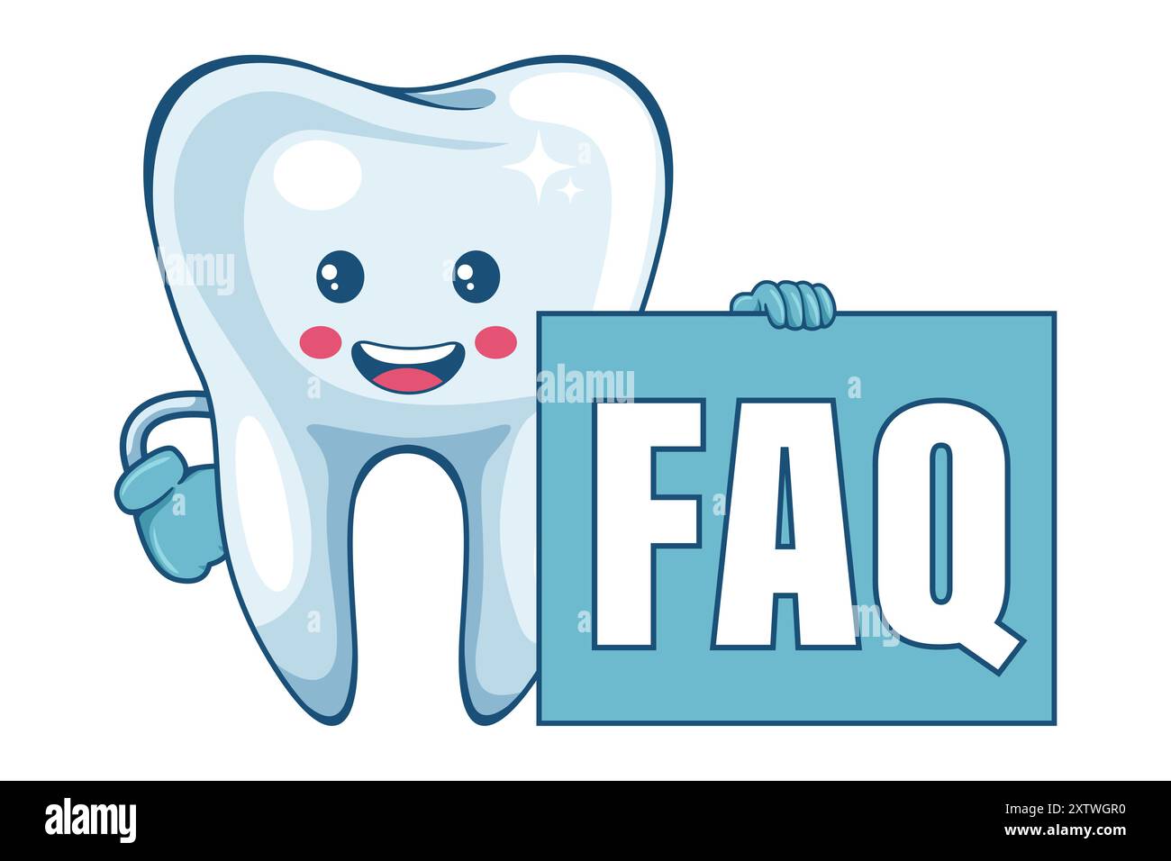 Cartoon of a tooth character with sign FAQ letters. Frequently asked ...