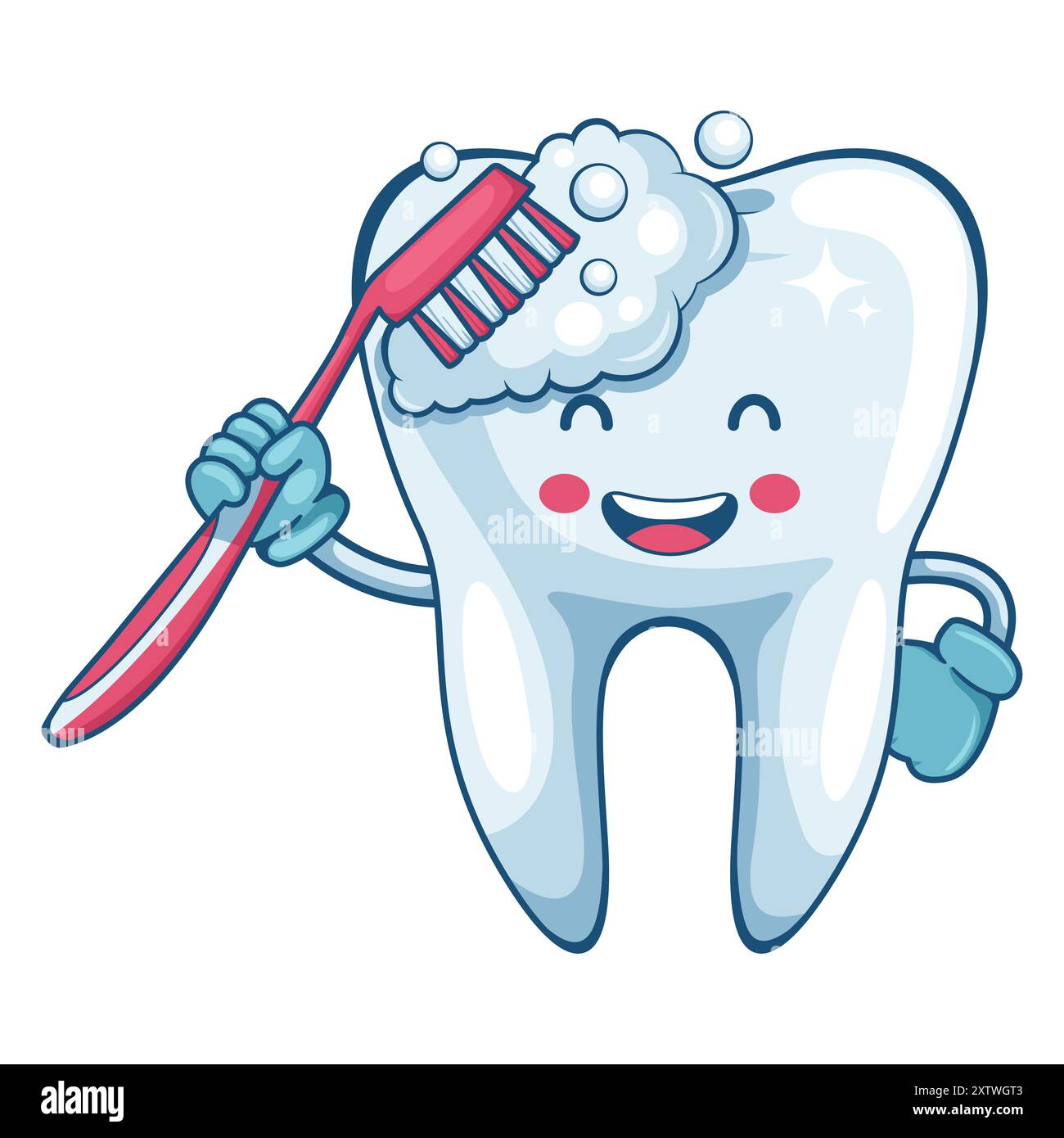 Tooth cartoon character with a toothbrush brushing. Prevention ...