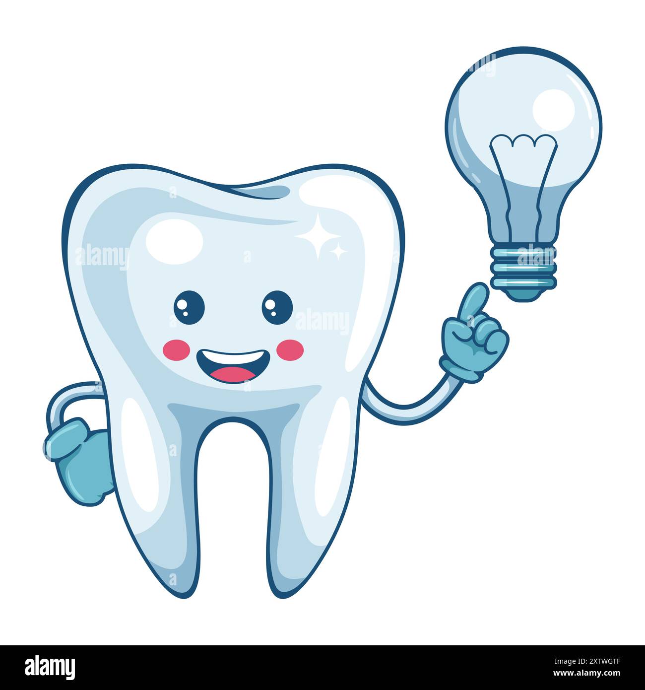 Tooth cartoon with a light bulb. Creative concept for the generation of ...