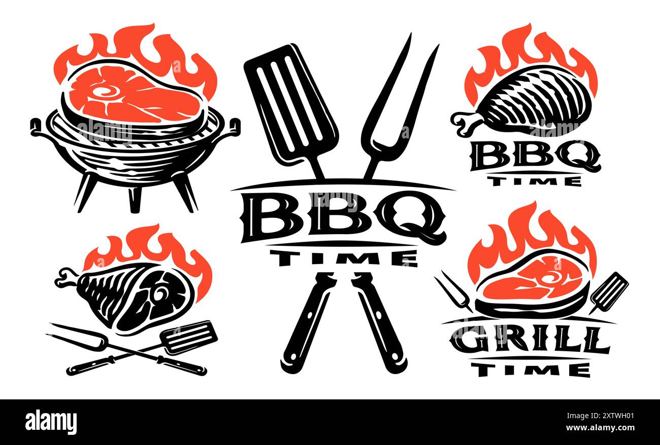 Bbq and grill emblem set. Barbecue labels, badges and design elements ...