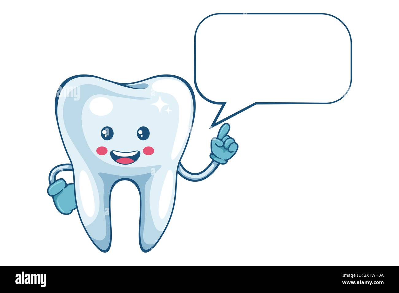 Cartoon of a tooth character with dialog box vignette with copy space ...