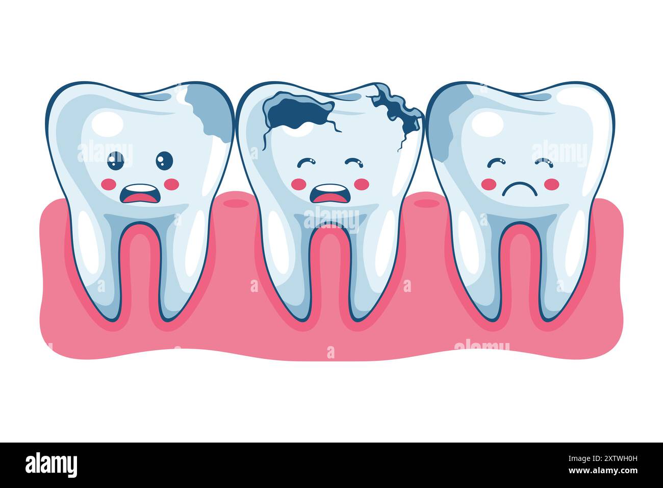 Sad rotten and decayed teeth cartoon character. Prevention and ...