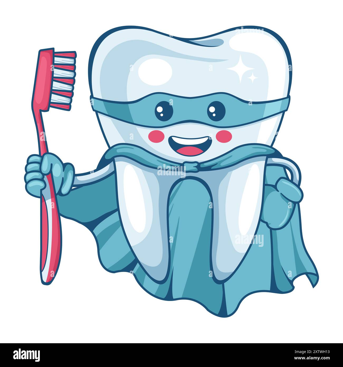 Cartoon character of a hero superhero tooth with a cape holding a ...