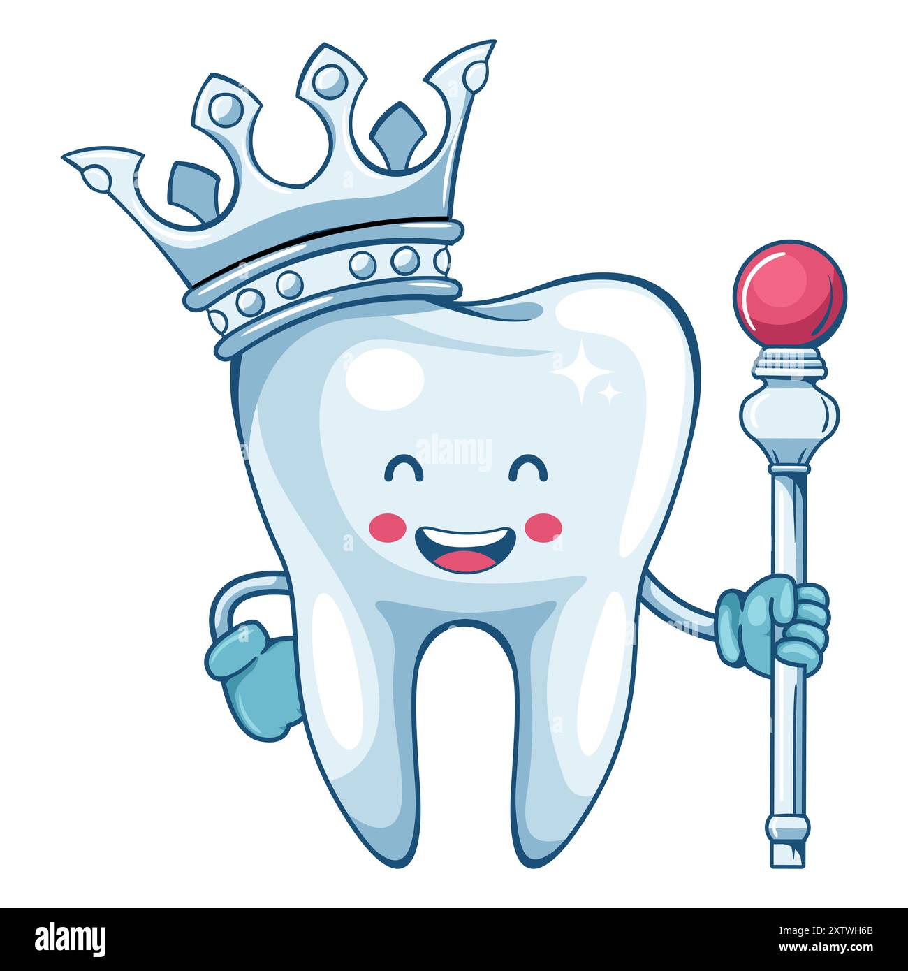 Cartoon character of a king tooth with crown and scepter in his reign ...