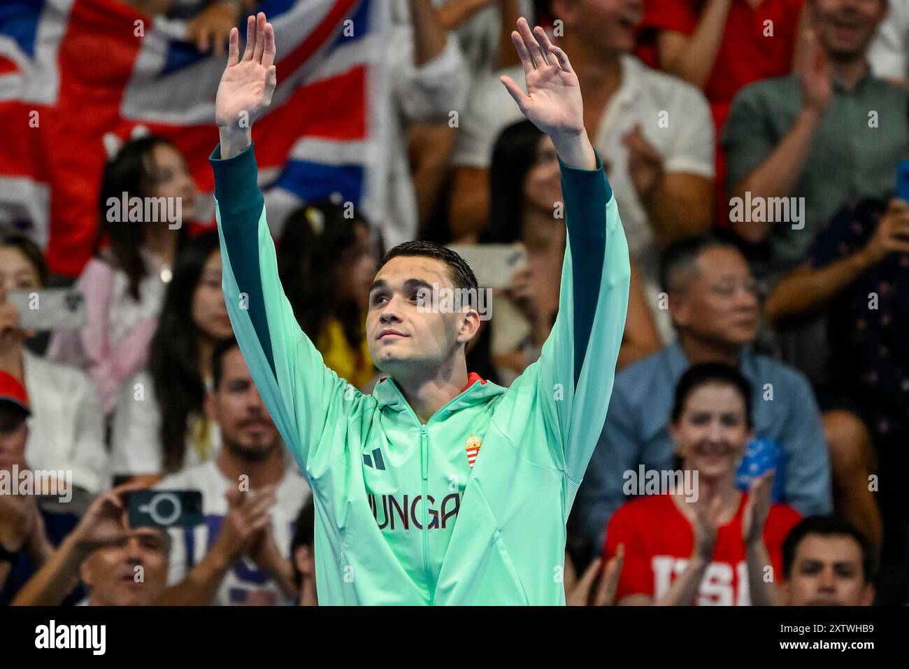 Kristof Milak of Hungary celebrates after winning the gold medal in the ...