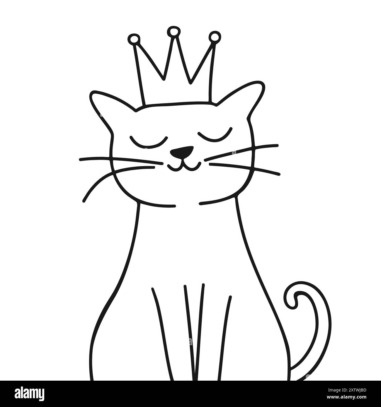Cute cat in crown, line art. Cartoon hand drawn doodle kitty princess ...