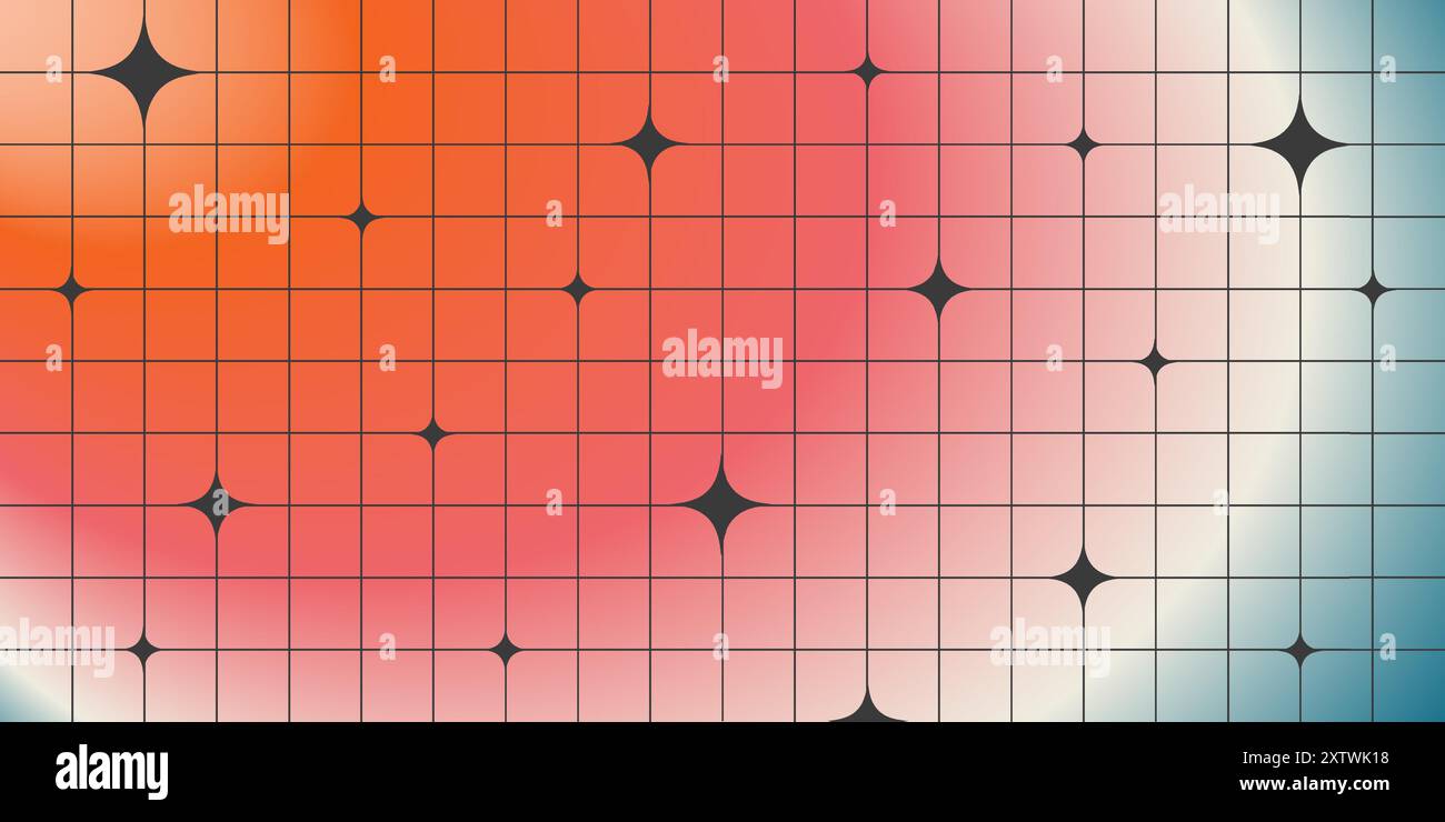Y2K aesthetic blurred gradient background with linear grid and star ...