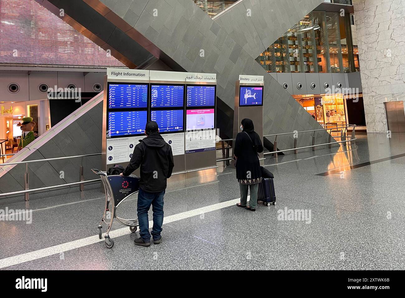 Flight information display system as seen in Doha’s Hamad International ...