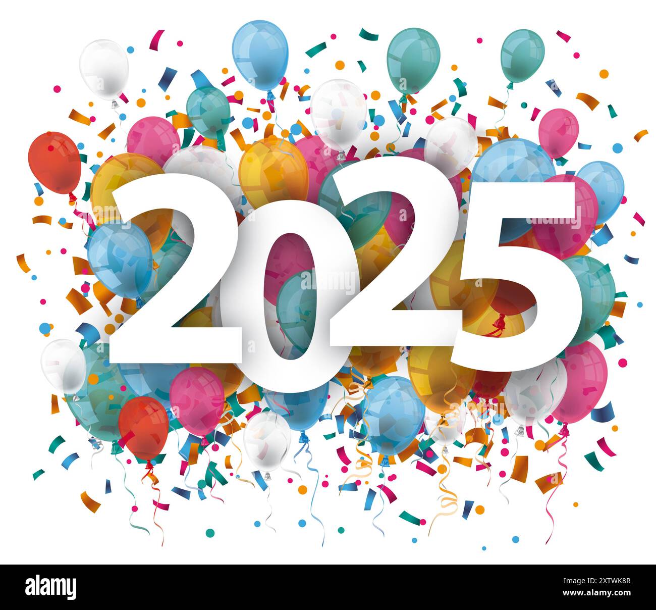2025 Balloons Confetti 2025 with colored confetti on the white ...