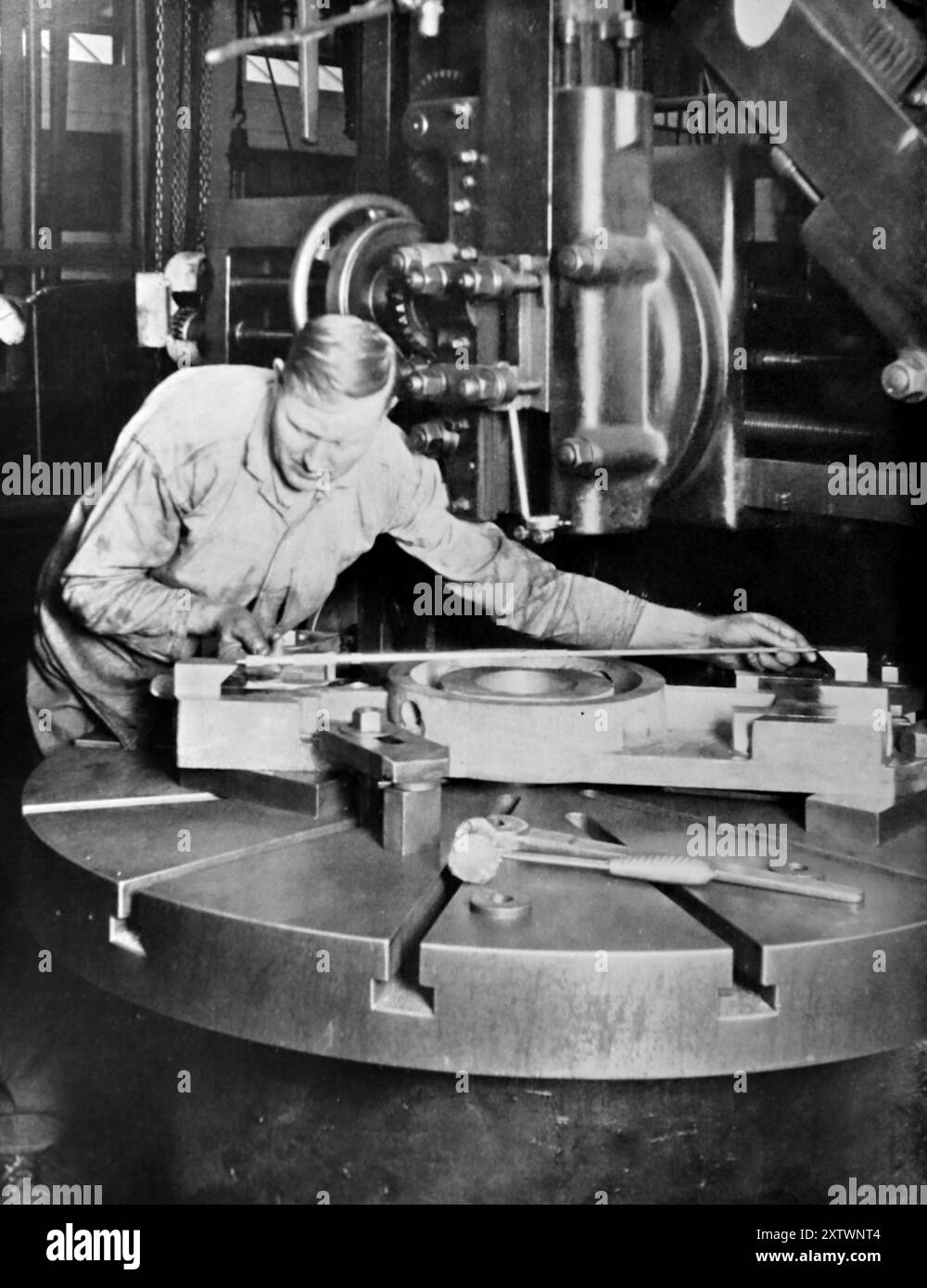 A 36 inch inside micrometer in use, checking work on the horizontal ...